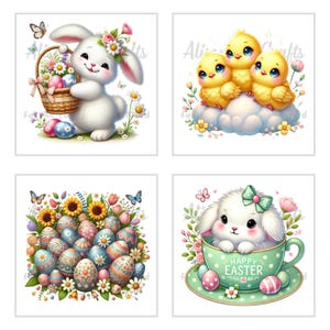 Easter Clipart - 30 PNG, Cute Bunnies, Colorful Easter Eggs, Spring ...