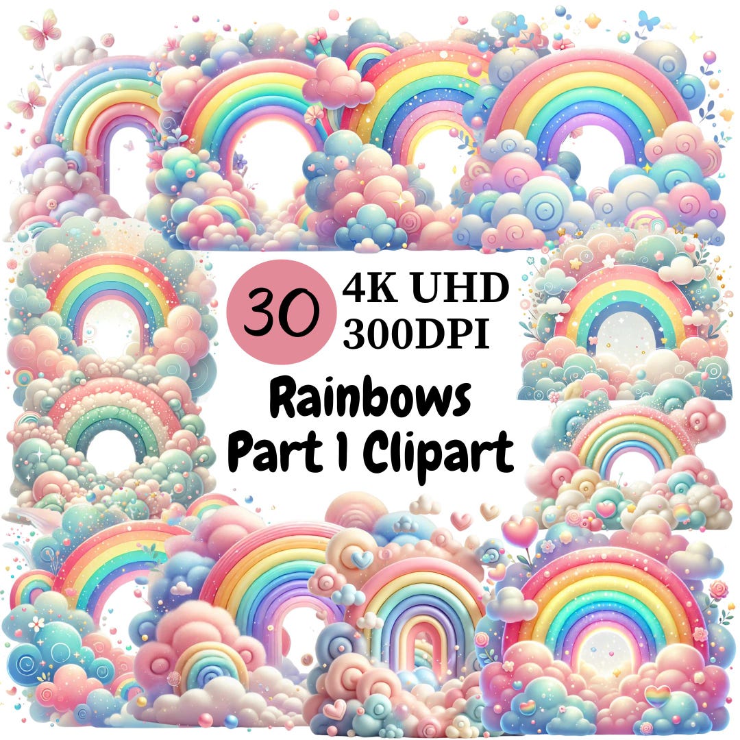 Rainbows Clipart (P1) - 30 PNG, Bright and Cheerful Rainbows, Colorful ...