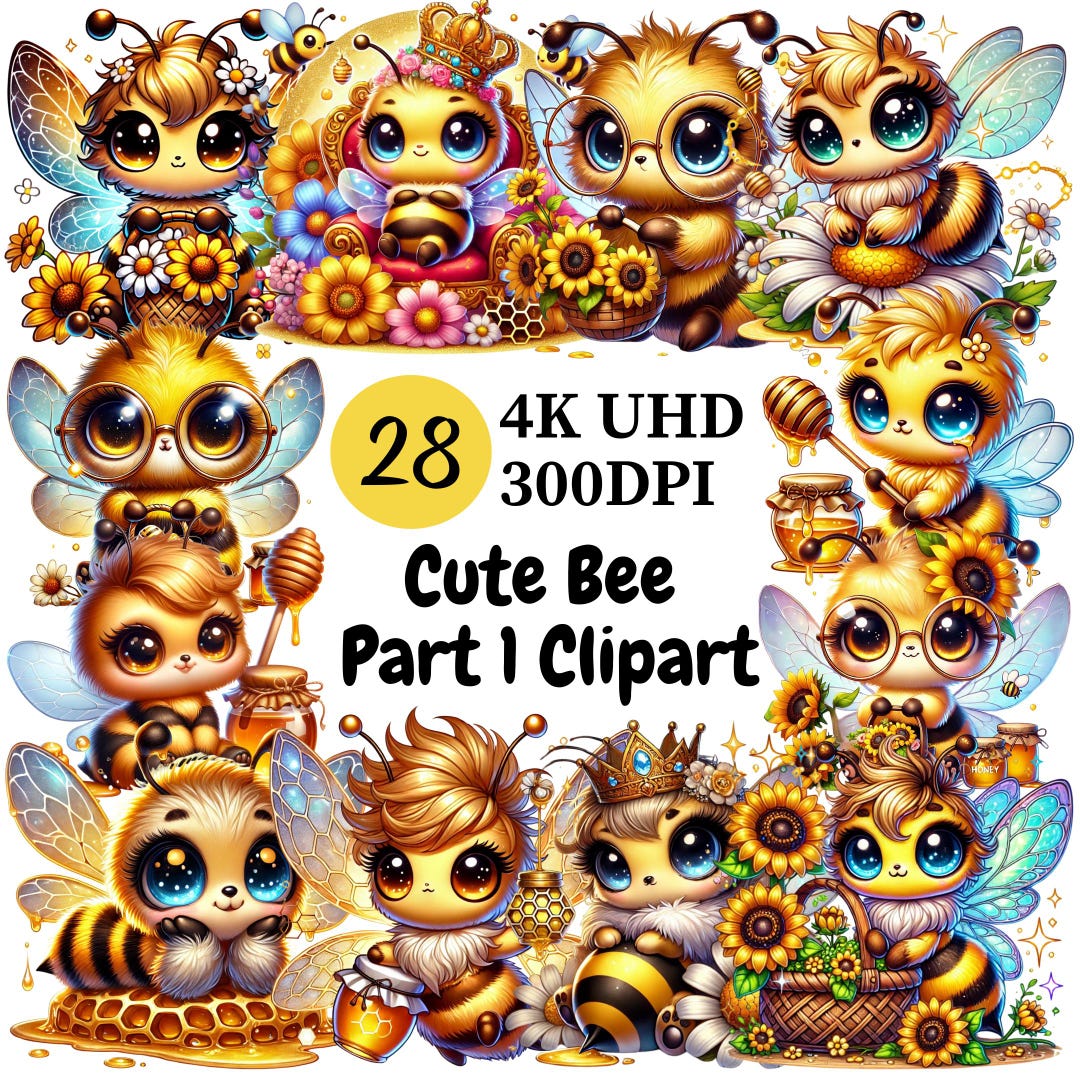 Cute Bee Clipart (P1) - 28 PNG, Adorable and Playful Bees With Sweet ...
