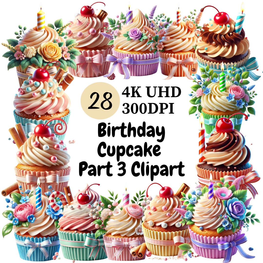 Birthday Cupcake Clipart (P3) - 28 PNG, Colorful and Cute Cupcakes With ...
