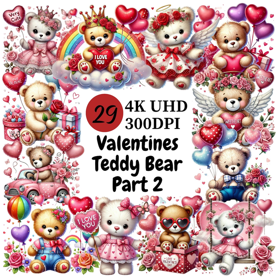 Valentine Teddy Bear Clipart (P2) - 29 PNG, Adorable Heart Bears, Cute ...