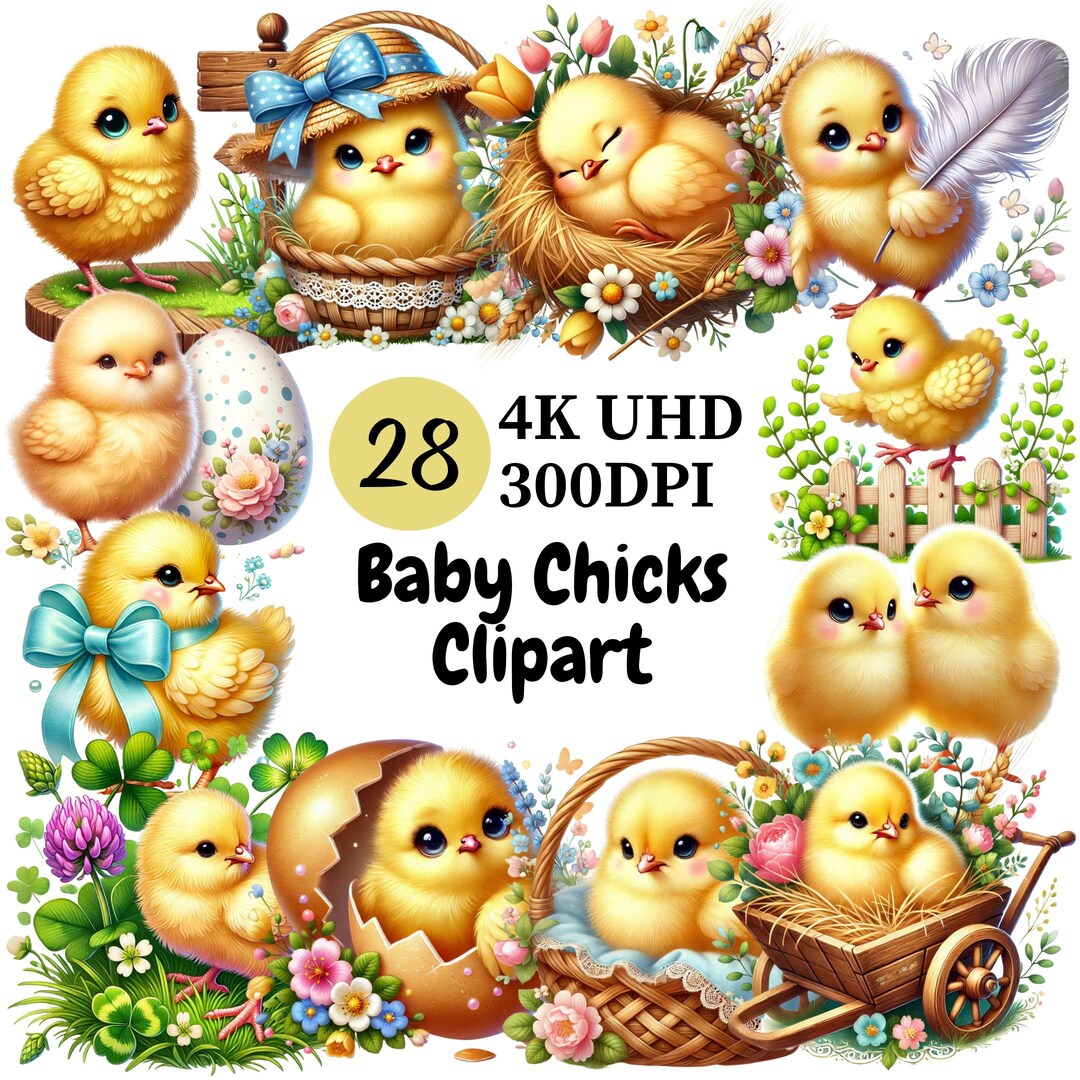 Baby Chicks Clipart - 28 PNG, Cute and Fluffy Yellow Chicks in Fun ...