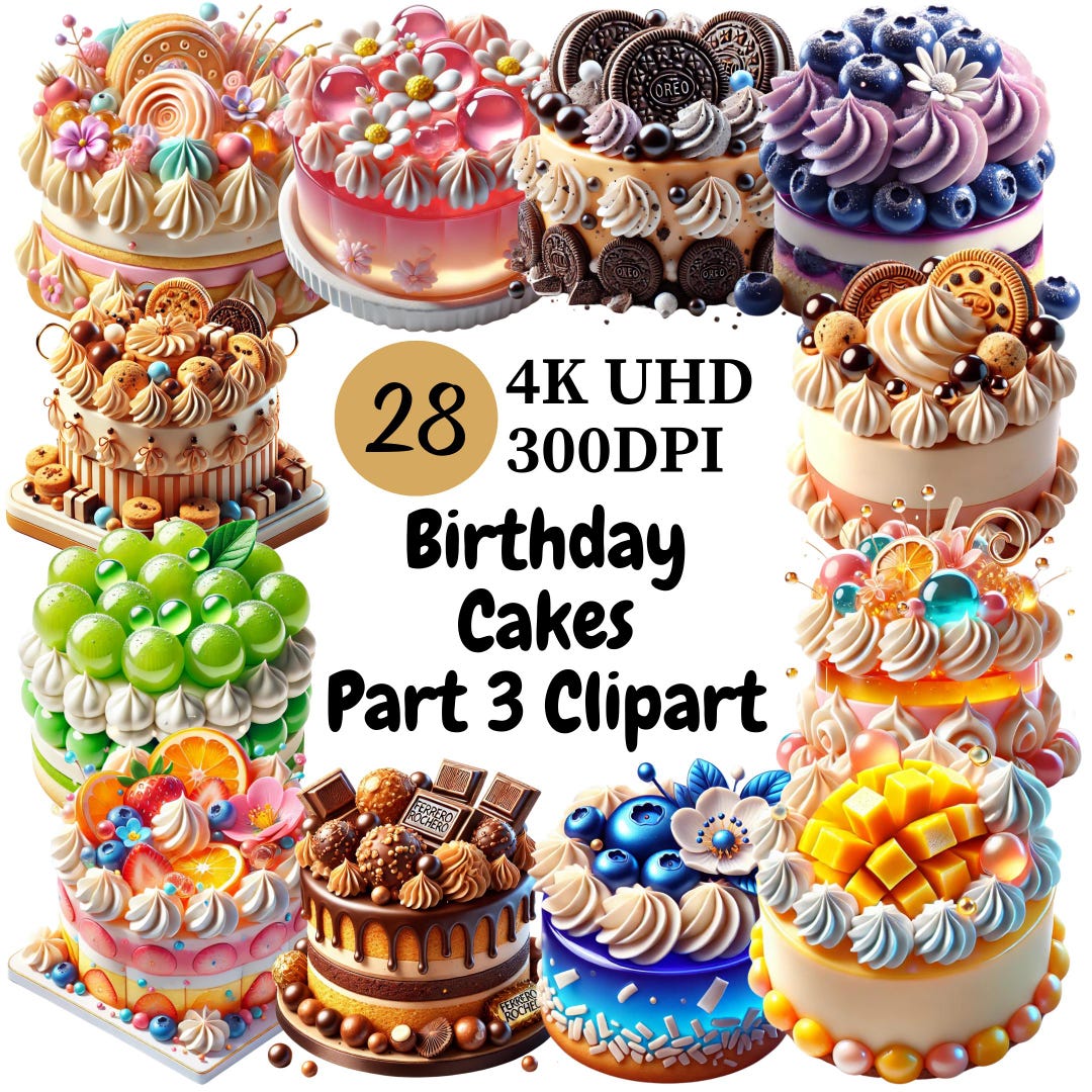 Birthday Cakes Clipart (P3) - 28 PNG, Colorful and Festive Cakes With ...