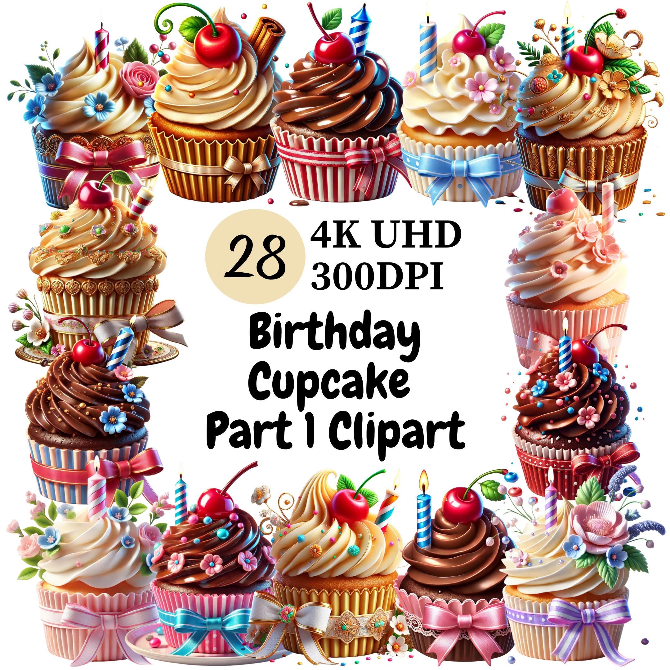 Birthday Cupcake Clipart (P1) - 28 PNG, Colorful and Cute Cupcakes With ...
