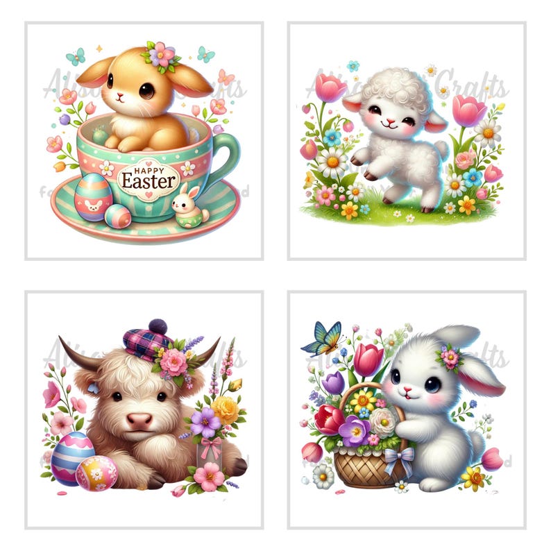 Easter Clipart - 30 PNG, Cute Bunnies, Colorful Easter Eggs, Spring ...