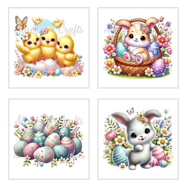 Easter Clipart - 30 PNG, Cute Bunnies, Colorful Easter Eggs, Spring ...