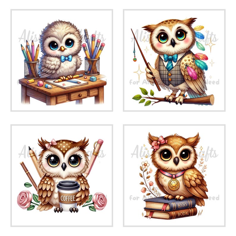 Teacher Owls Clipart: 31 PNG Educational Illustrations (digital ...