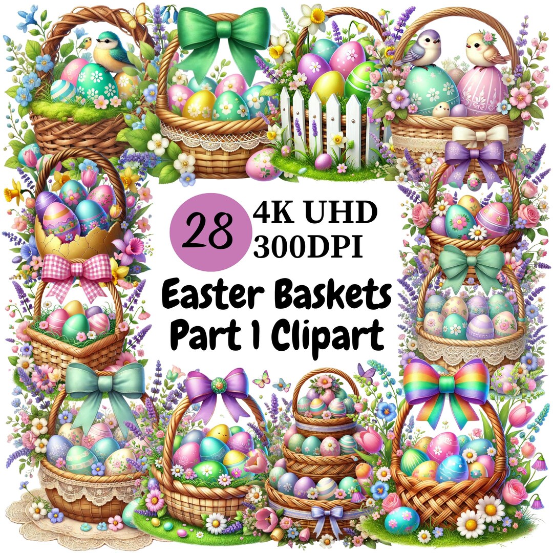 Easter Baskets Clipart (P1) - 28 PNG, Colorful and Festive Baskets ...