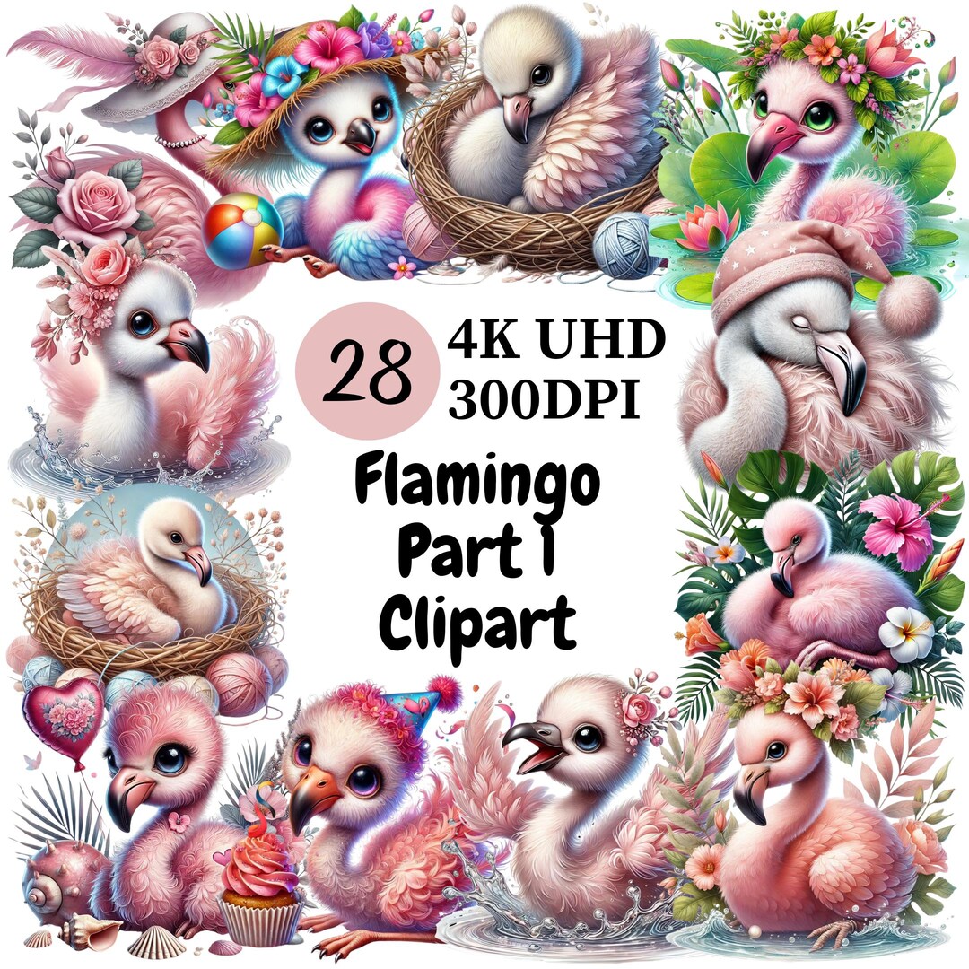 Flamingo Clipart (P1) - 28 PNG, Cute and Elegant Pink Flamingos ...