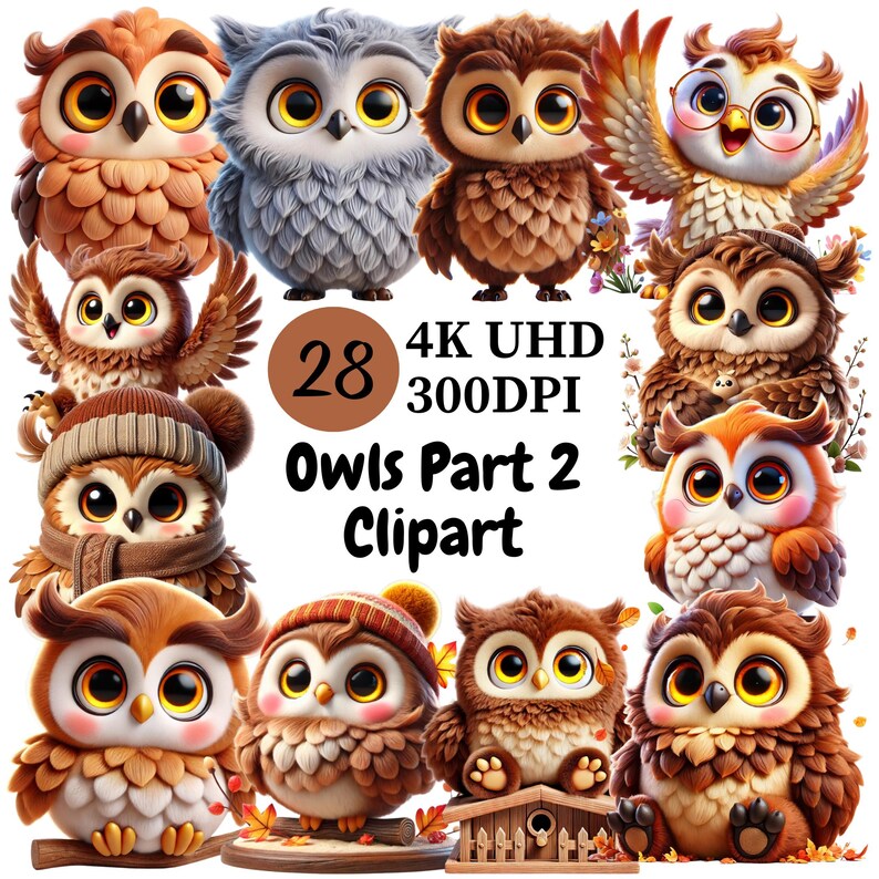 Owls Clipart (P2) - 28 PNG, Cute and Wise Owl Illustrations, for Nature ...