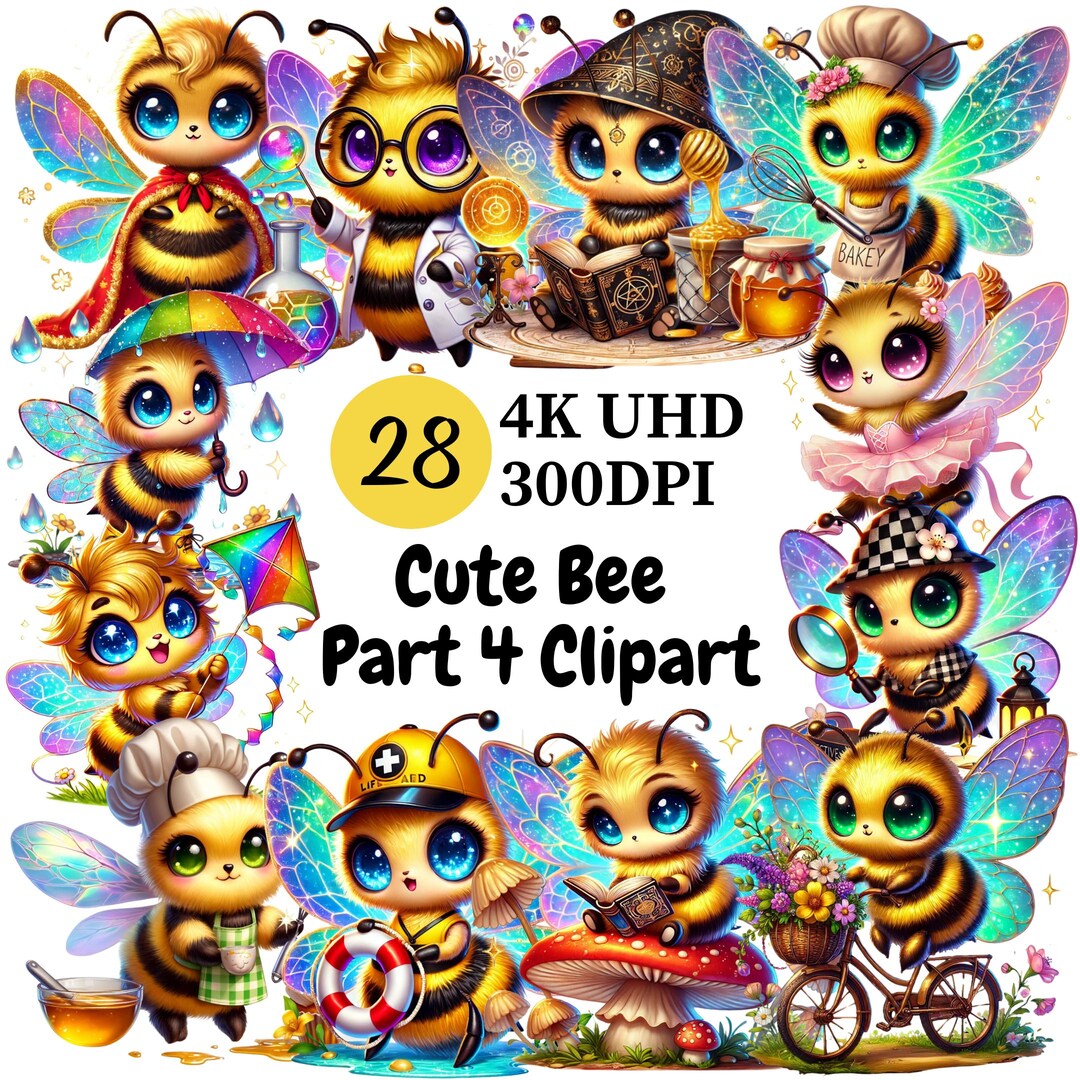 Cute Bee Clipart (P4) - 28 PNG, Adorable and Playful Bees With Sweet ...