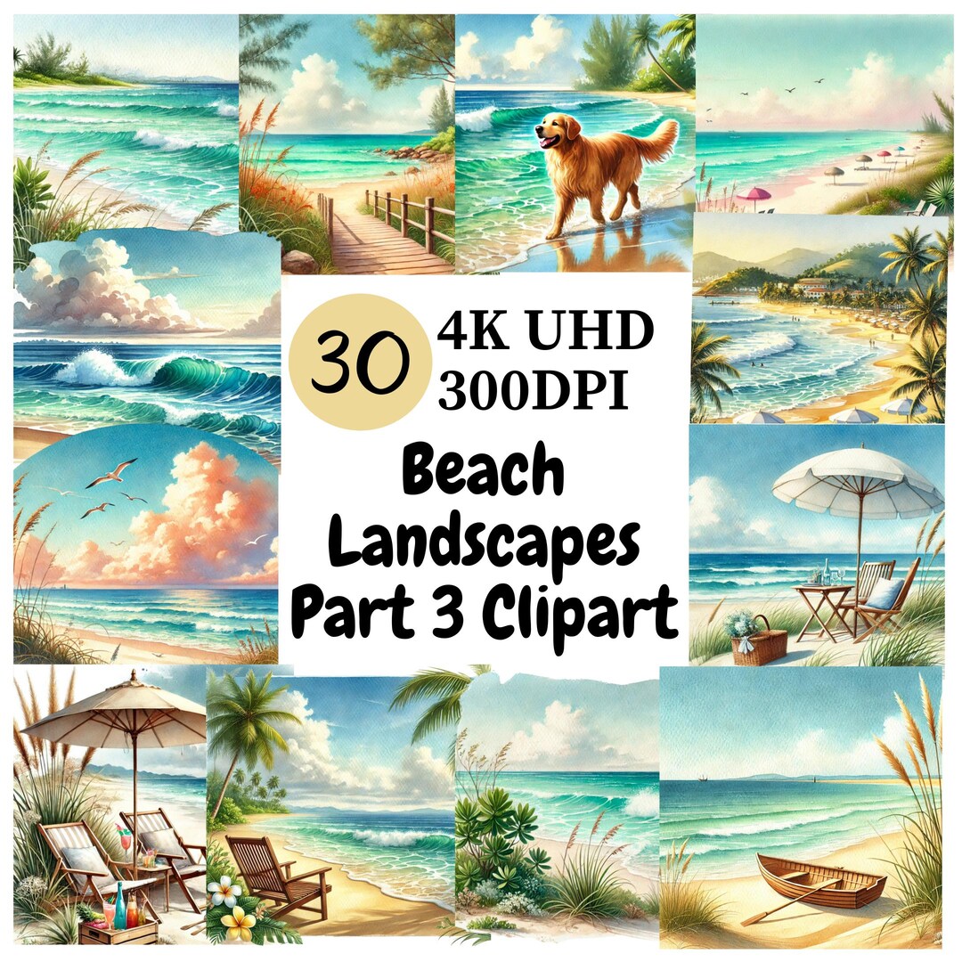 Beach Landscapes Clipart (P3) – 30 PNG, Sunny Beaches, Waves, Palm ...