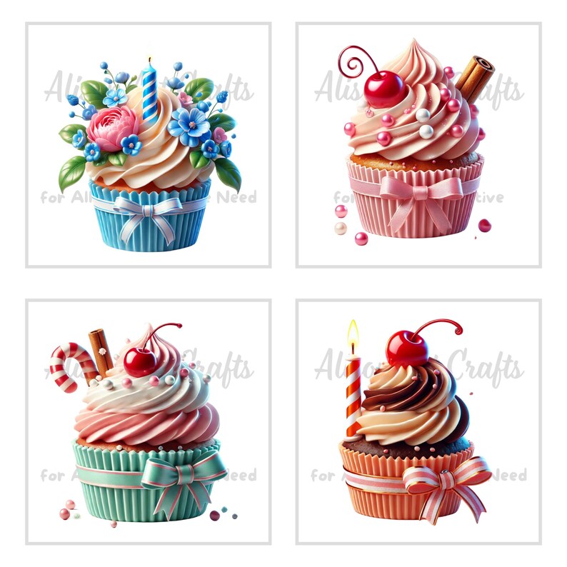 Birthday Cupcake Clipart (P3) - 28 PNG, Colorful and Cute Cupcakes With ...