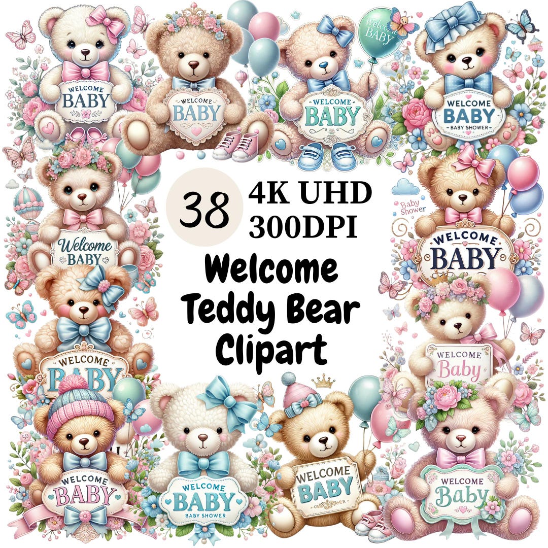 Welcome Teddy Bear Clipart - 38 PNG, Adorable Baby Themed Bear Graphics ...