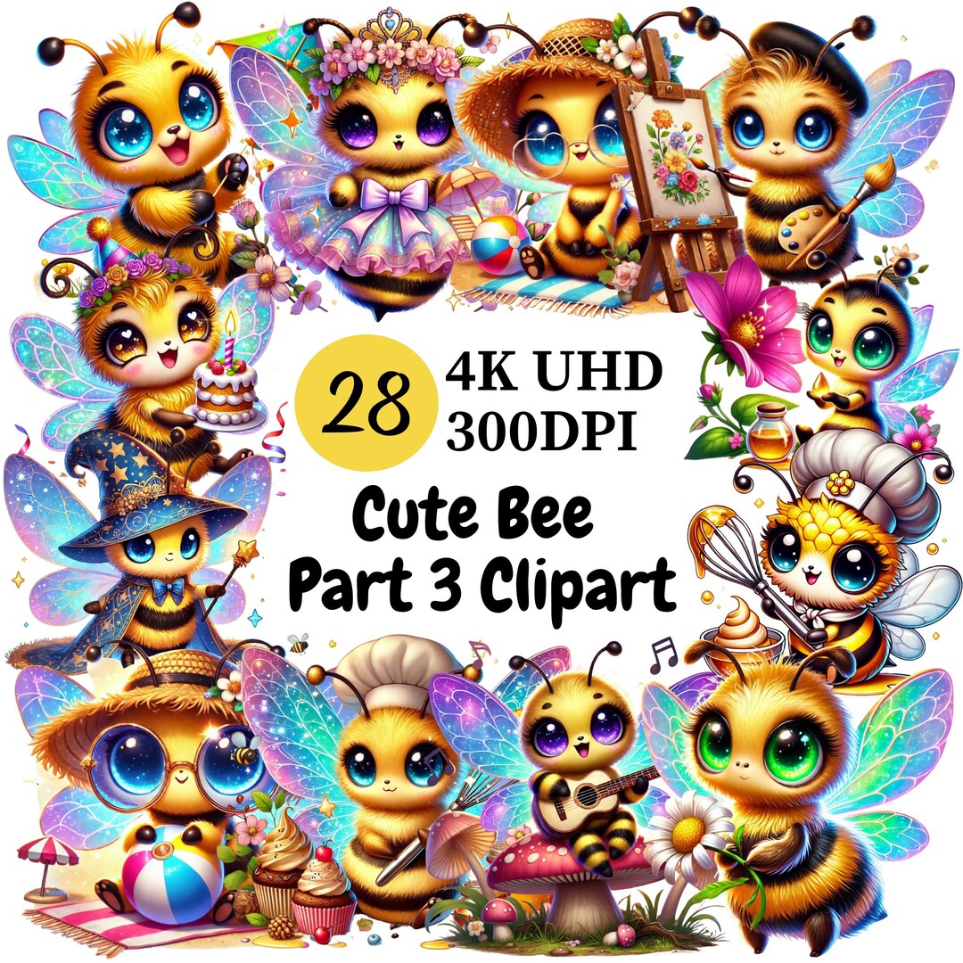 Cute Bee Clipart (P3) - 28 PNG, Adorable and Playful Bees With Sweet Expressions, Buzzing Bees ...