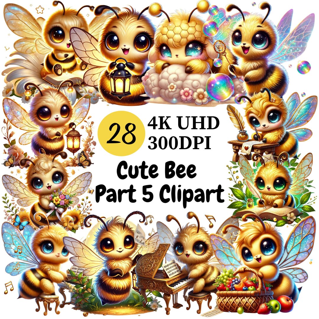 Cute Bee Clipart (P5) - 28 PNG, Adorable and Playful Bees With Sweet ...