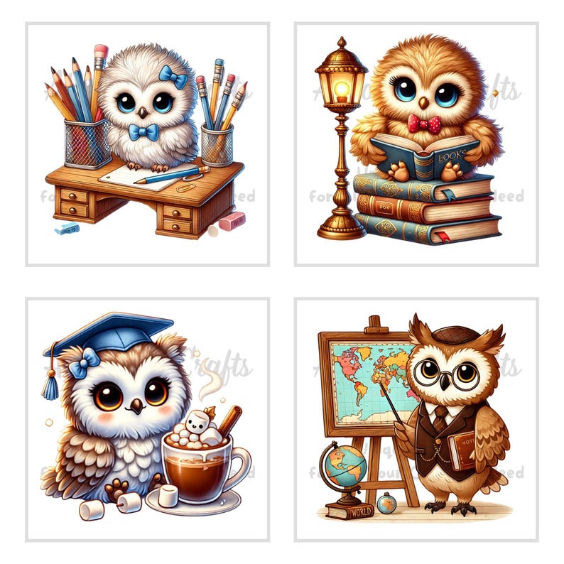 Teacher Owls Clipart: 31 PNG Educational Illustrations (digital ...