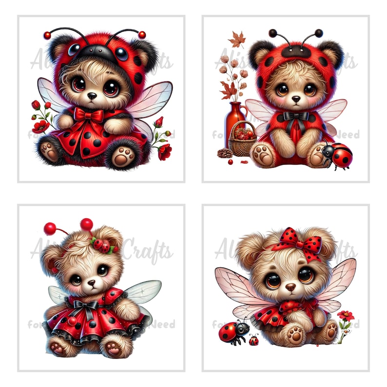 Ladybug Teddy Bear Clipart 26 PNG, Adorable Teddy Bears Dressed as ...