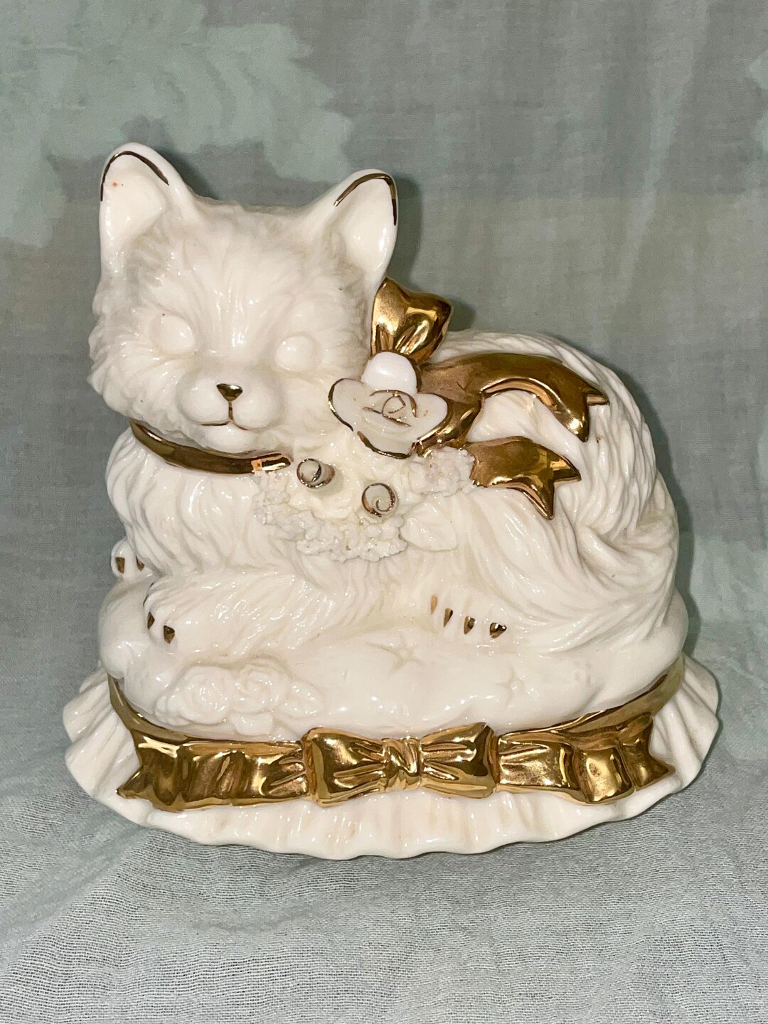 5.25" 1990s Lefton Porcelain White Cat Rotating Music Box Figurine - Etsy