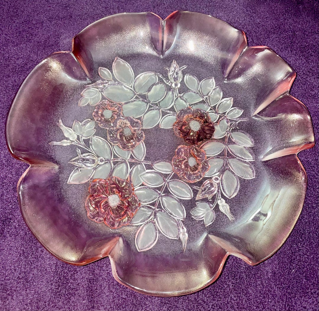 13" Mikasa Crystal Pink Rosella Frosted Rose Ruffled Serving Tray - Etsy