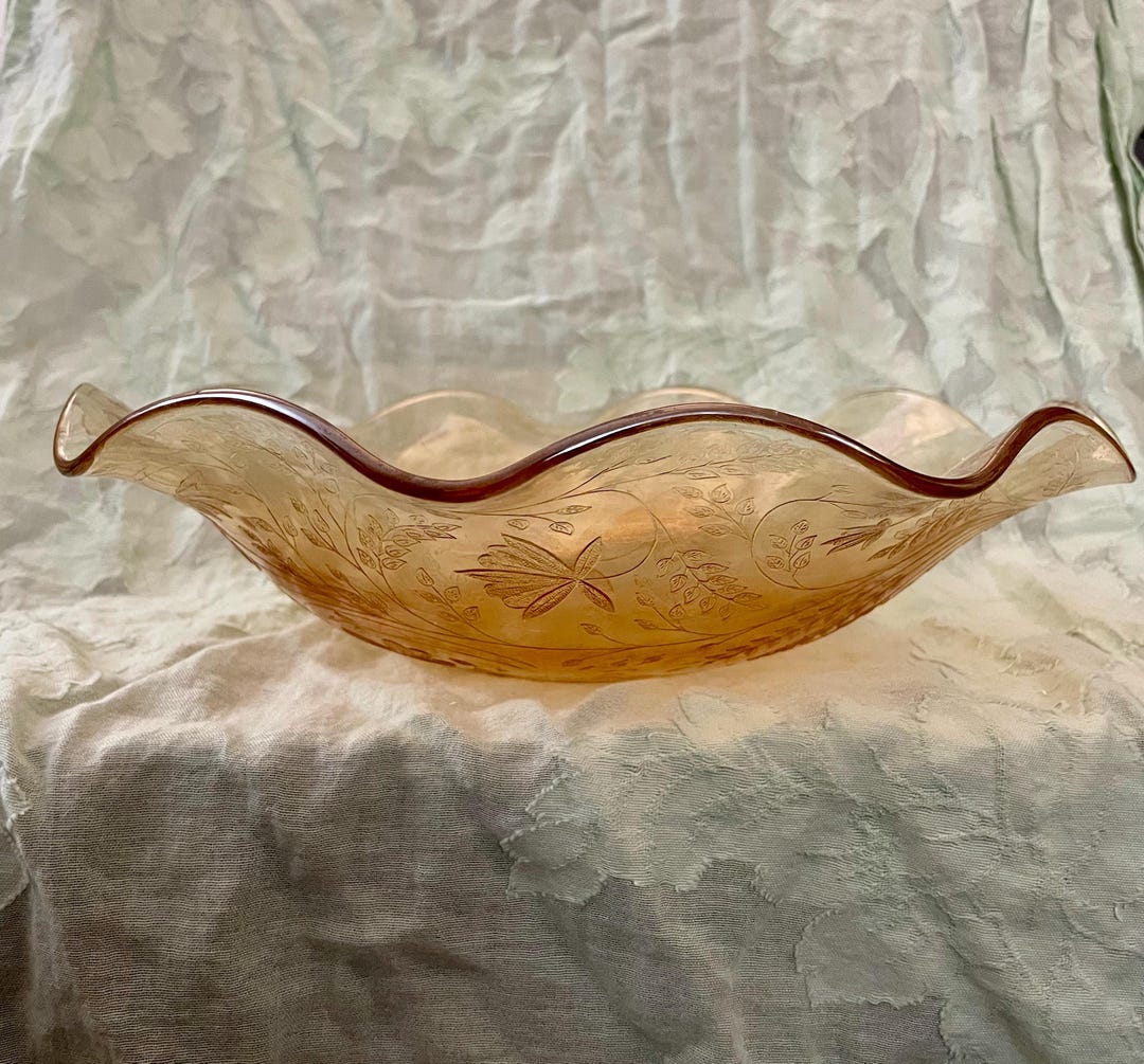 12" Amber Color Marigold Design Carnival Glass Serving Bowl - Etsy