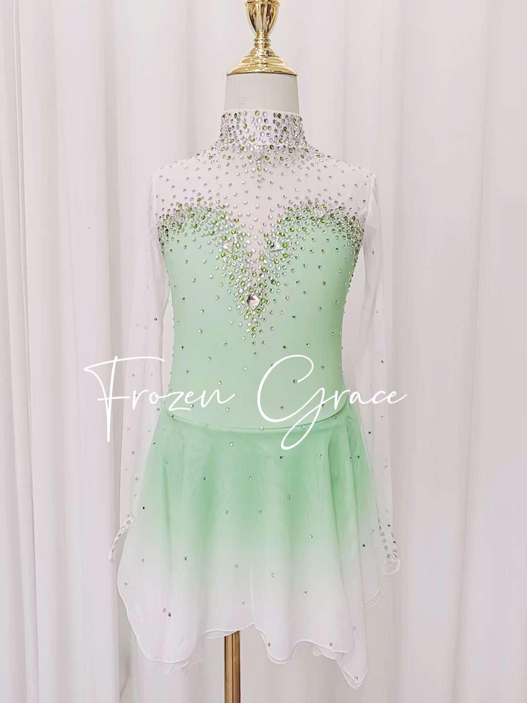 Pale Green Glow Customized Dress/costume/figure Skating/ice Dance/ice ...