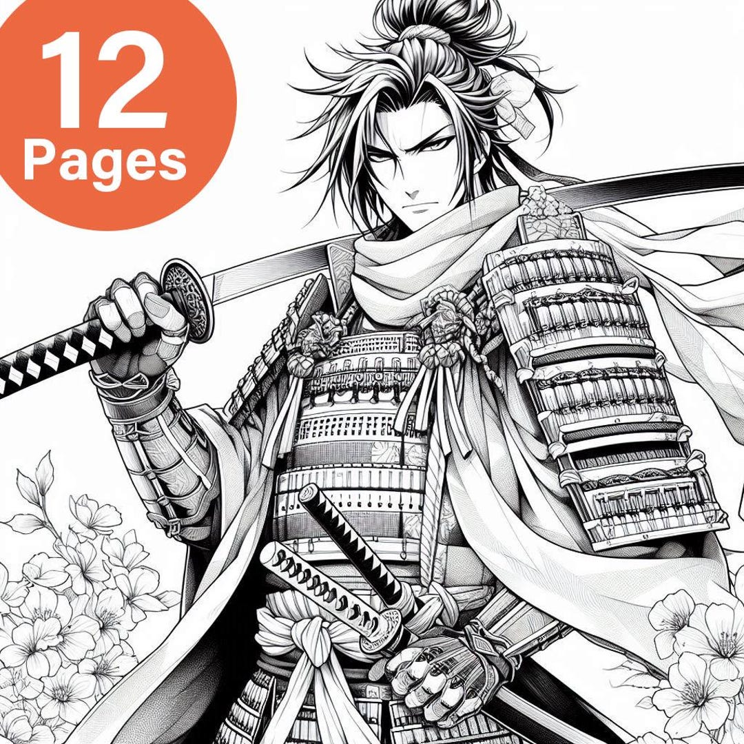 SAMURAI Coloring Pages, Fantasy, Digital SAMURAI Coloring Book, Digital Download, Adult Coloring ...