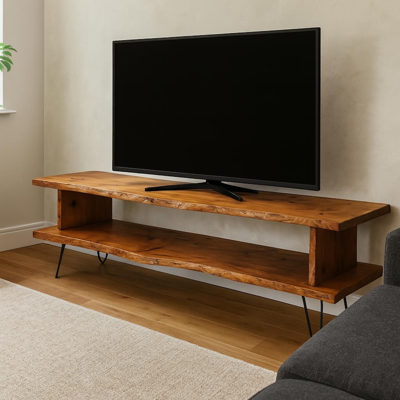 Live Edge Media Console, Handmade Rustic TV Unit, Solid Wood Furniture ...