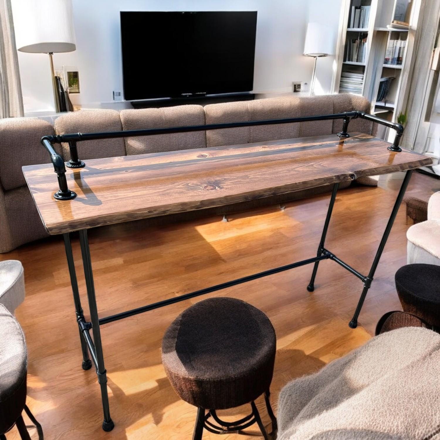 Live Edge Bar Table, Industrial Wood Console, Rustic Hall Table, Custom ...