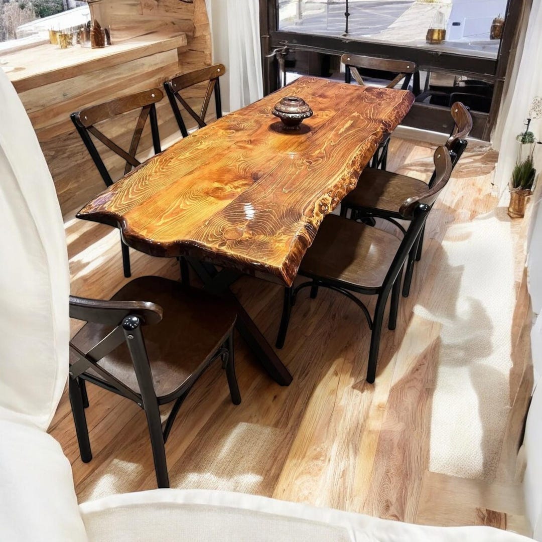 Live Edge Wood Dining Table, Solid Rustic Walnut Table, Handmade ...