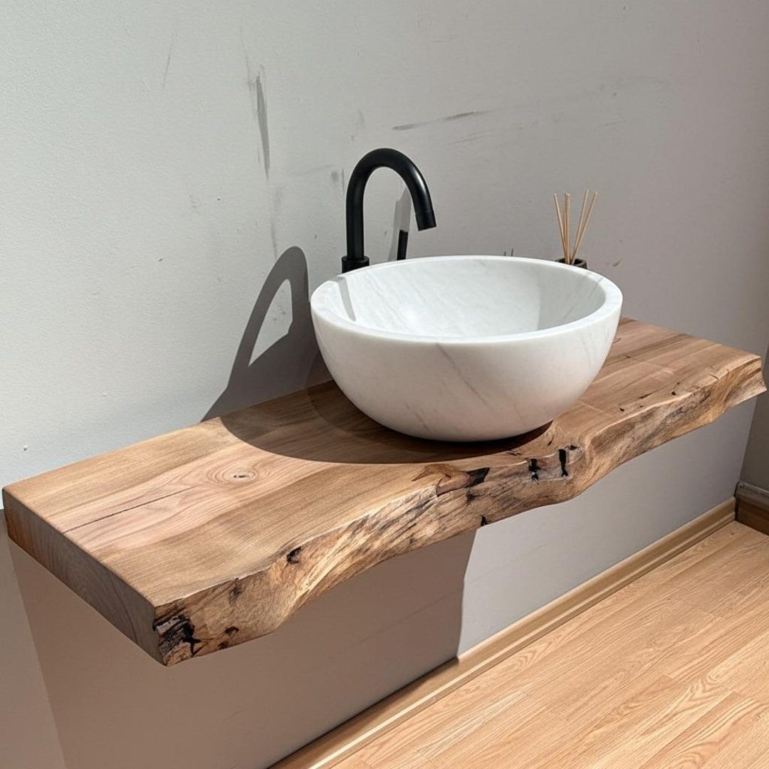 Live Edge Walnut Vanity, Handmade Floating Wood Countertop With Metal ...