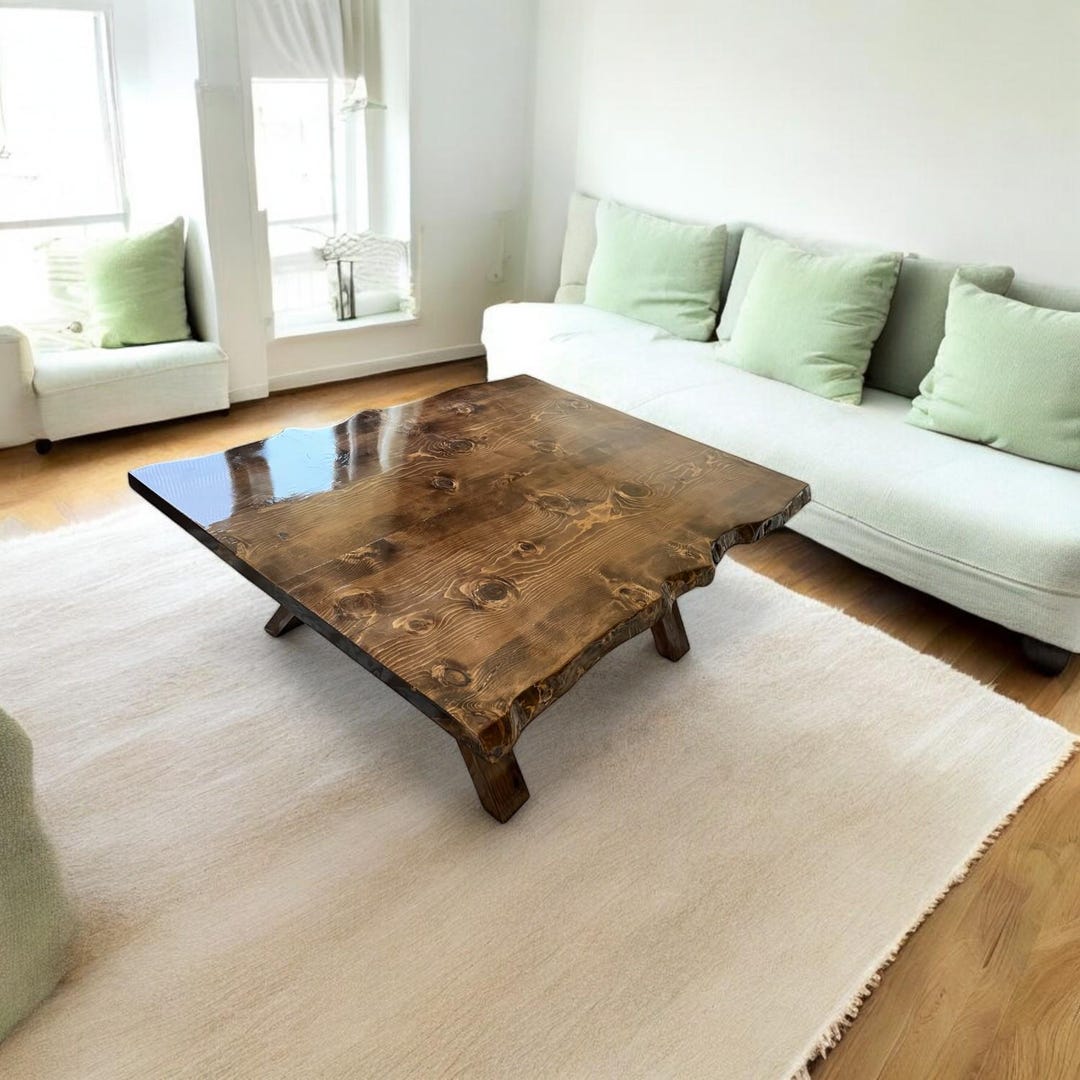 Live Edge Coffee Table, Rustic Wood Center Table, Handmade Solid Wood Living Room Table, Natural ...