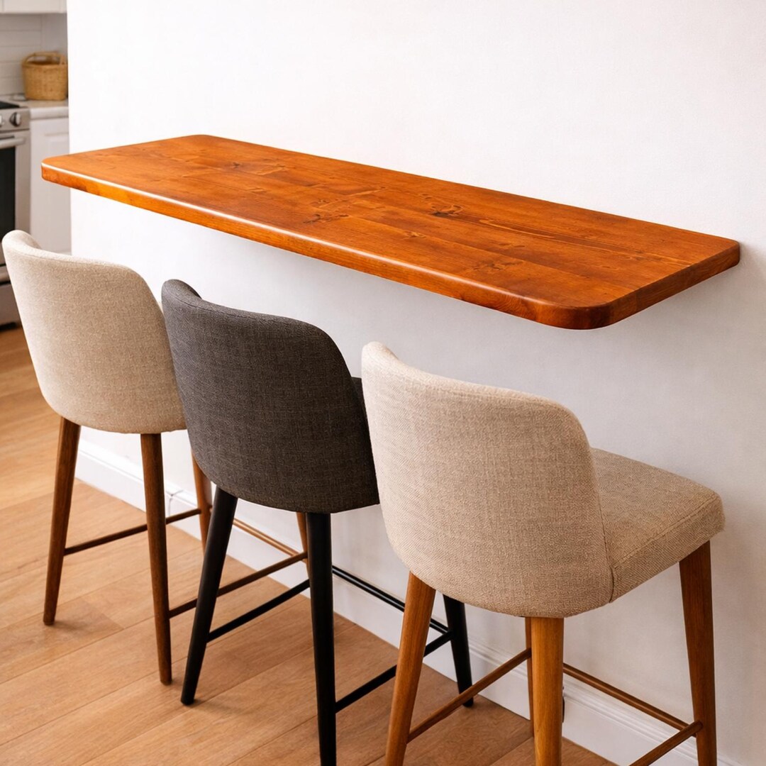 Wall Mounted Solid Wood Bar Table, Handmade Floating Breakfast Desk ...