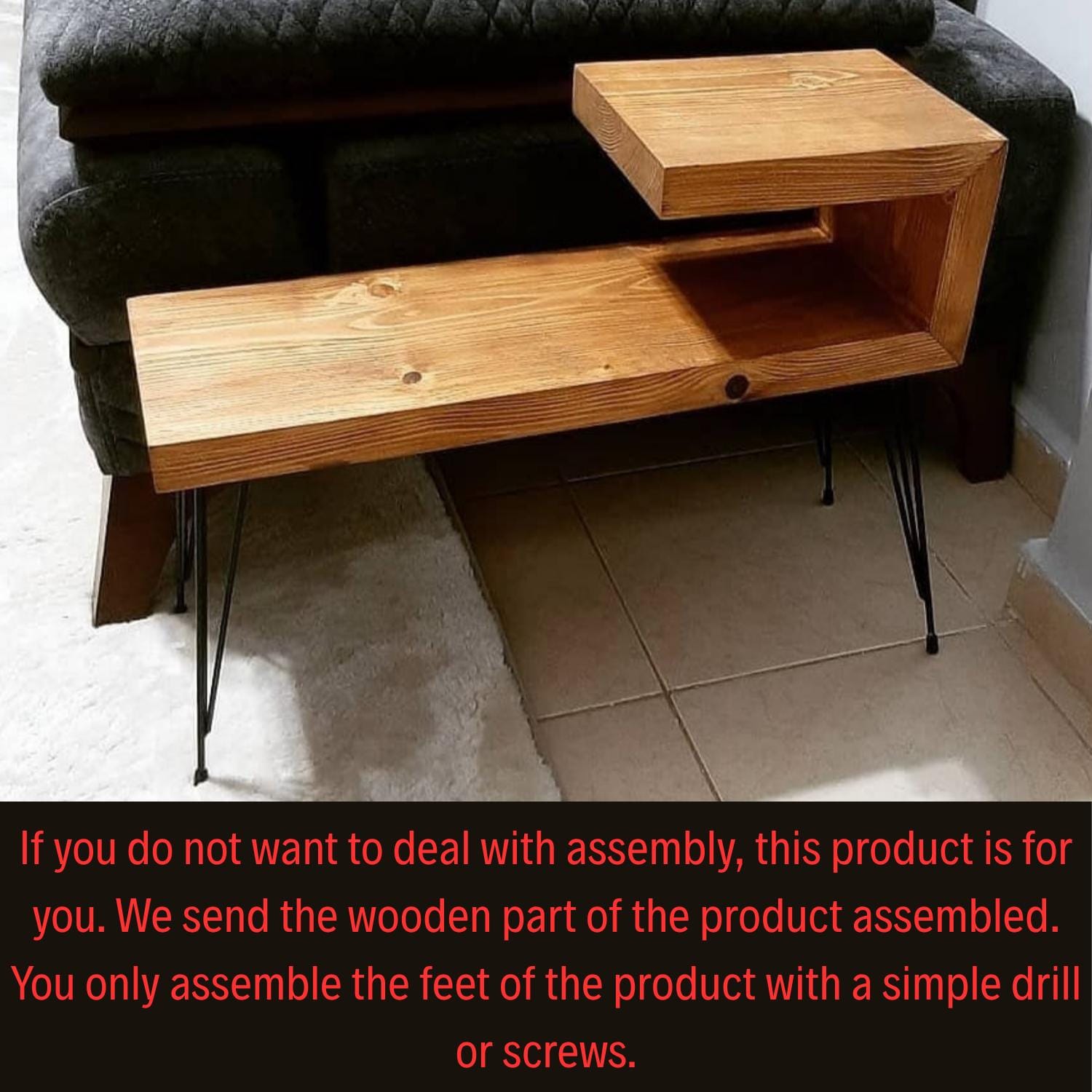 Handmade Solid Wood C Shaped Stand With Shelves, Modern Accent ...