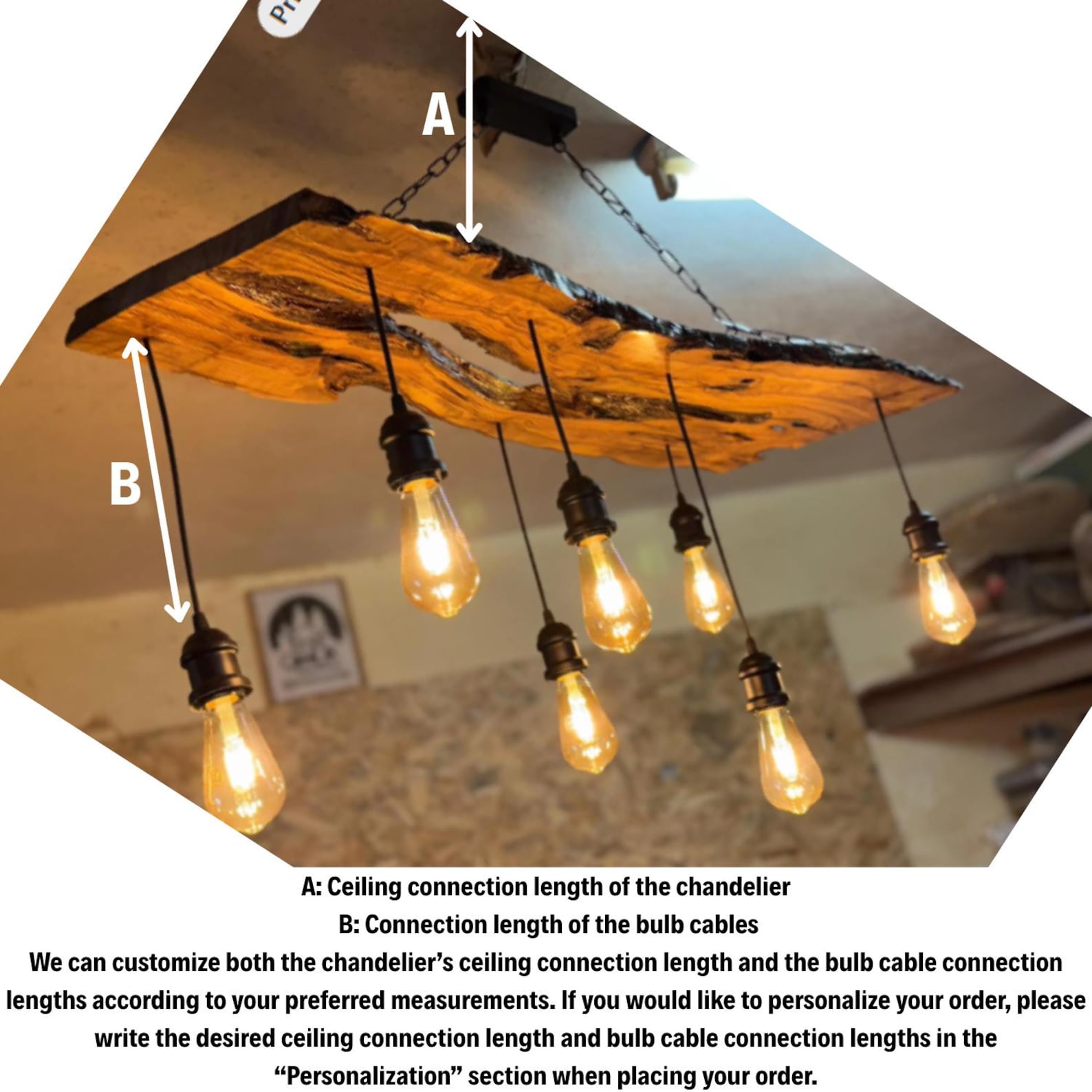 Rustic Olive Wood Dining Room Ceiling Lamp, Handmade Live Edge ...