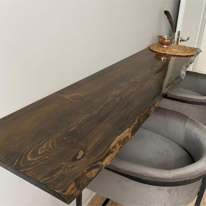 Wood Floating Bar Table, Wall Hanging Table, Live Edge Wood Breakfast ...