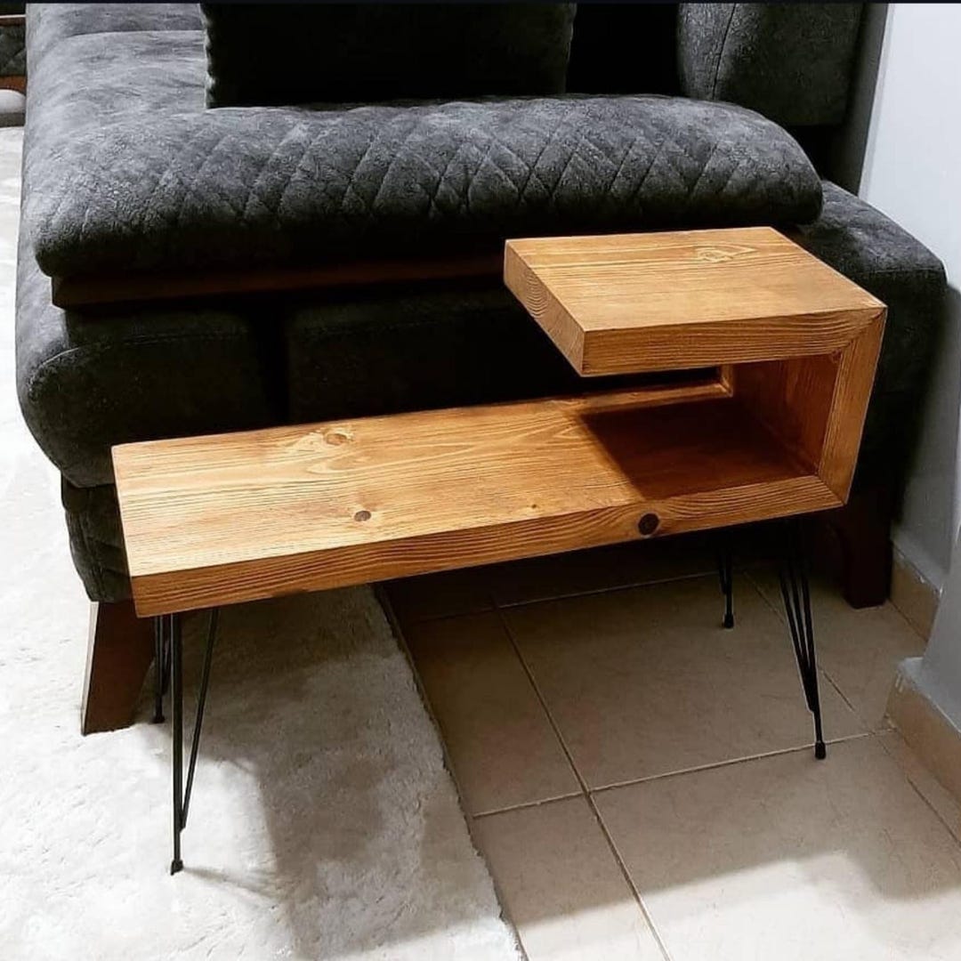 Handmade Solid Wood C Shaped Stand With Shelves, Modern Accent ...