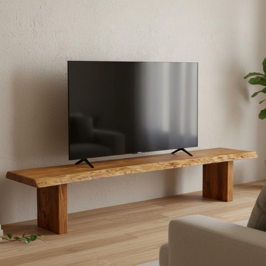 Live Edge TV Stand, Handmade Rustic Media Console, Natural Solid ...