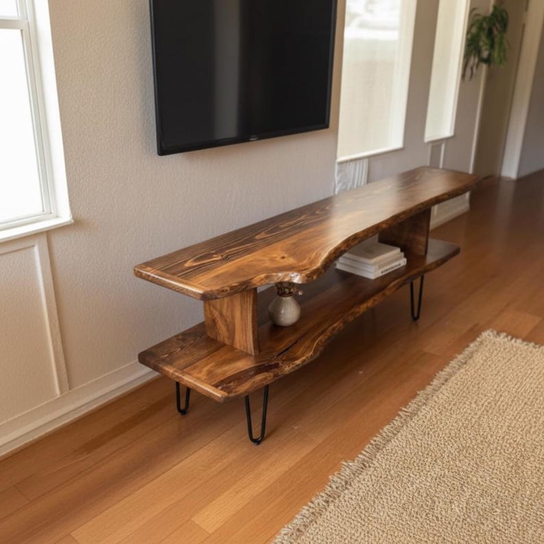 Live Edge Media Console, Handmade Rustic TV Unit, Solid Wood Furniture ...