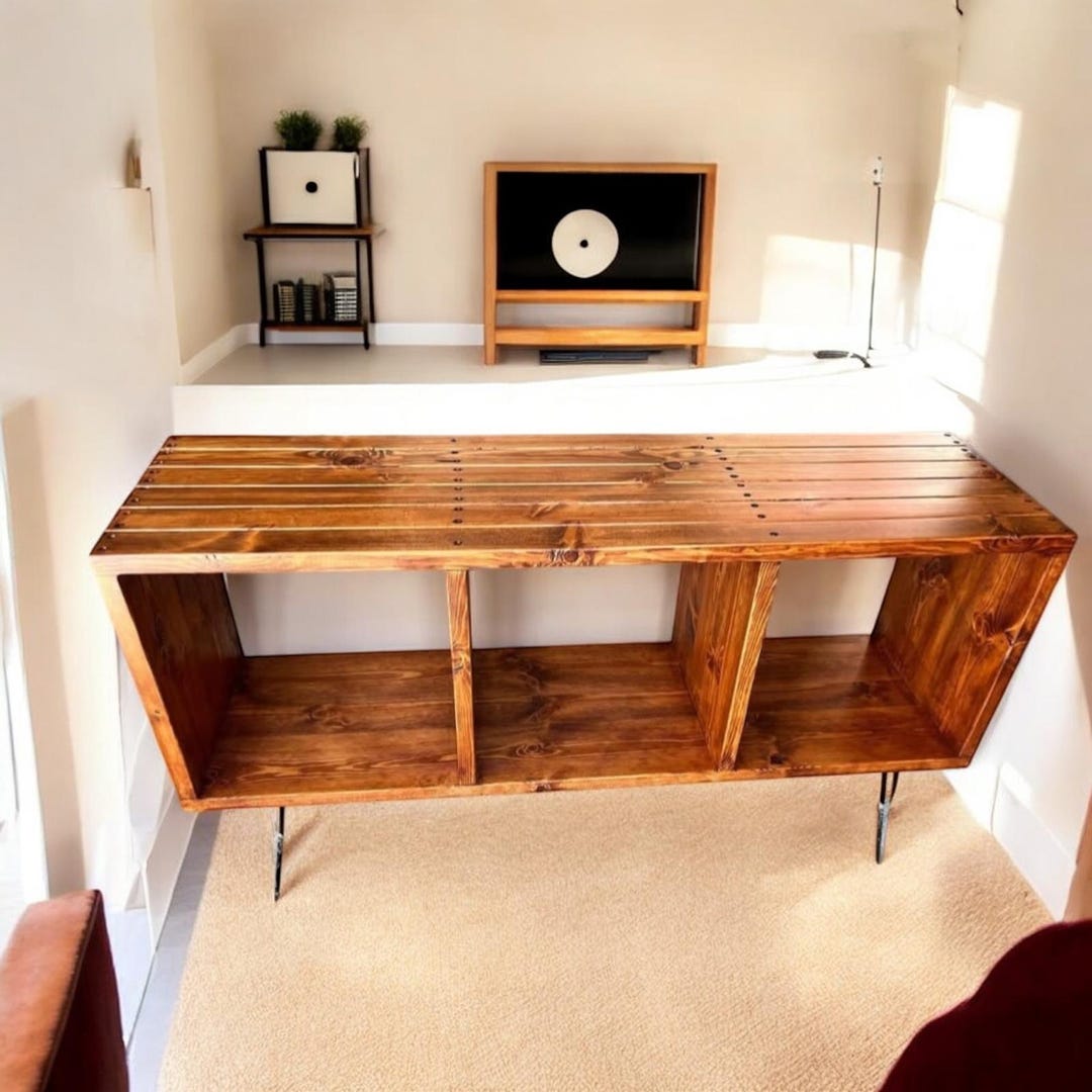 Large Record Player Stand, Turntable Stand for Vinyl Storage, Rustic ...