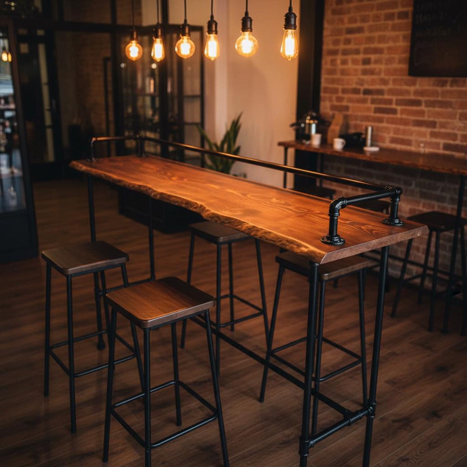 Live Edge Wooden Bar Table, Industrial Solid Wood Pub Table With Metal ...