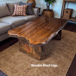 Farmhouse Live Edge Wood Coffee Table, Handmade Rustic Solid Wood ...