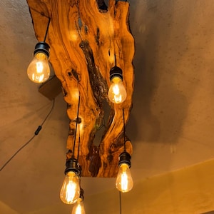 Rustic Olive Wood Dining Room Ceiling Lamp, Handmade Live Edge ...