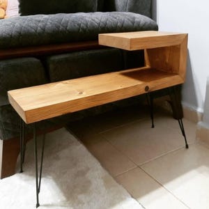 Handmade Solid Wood C Shaped Stand With Shelves, Modern Accent ...
