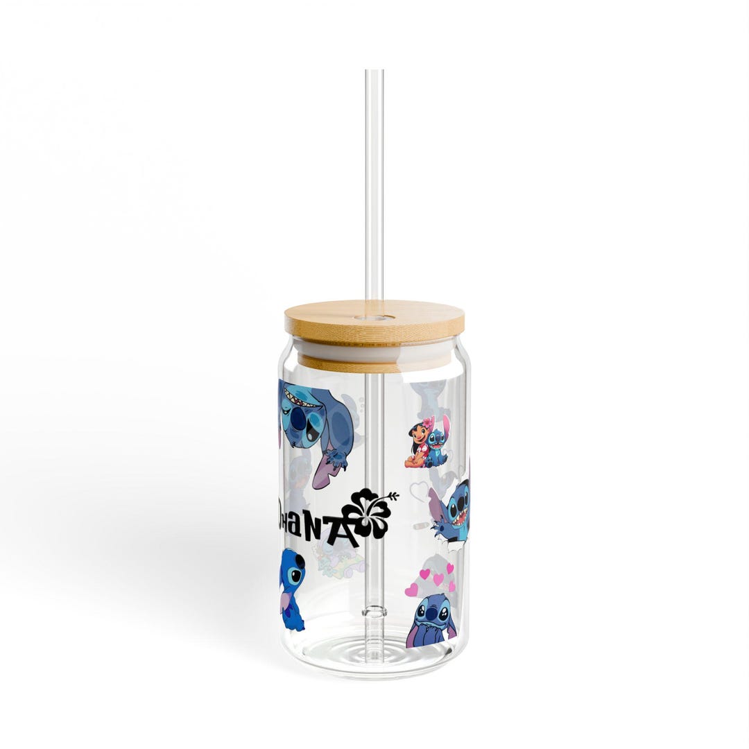 Stitch Ohana Sipper Glass With Straw, 16oz Transparent Drinkware ...