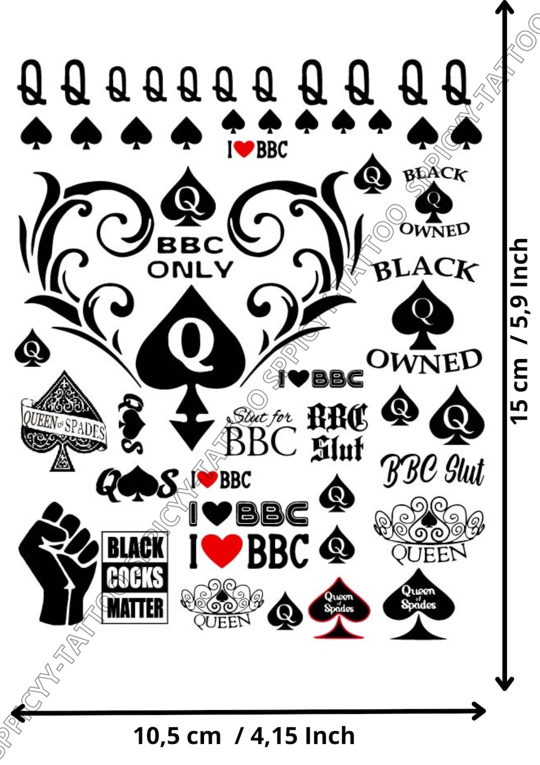 EXCLUSIVE 44 Fake Temporary Tattoos q Queen of Spades Discreet BBC ...