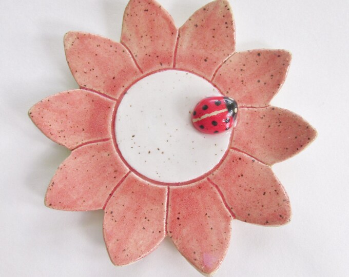 Ladybug Flower Dish Pottery Jewelry Dish Rose Sunflower - Etsy
