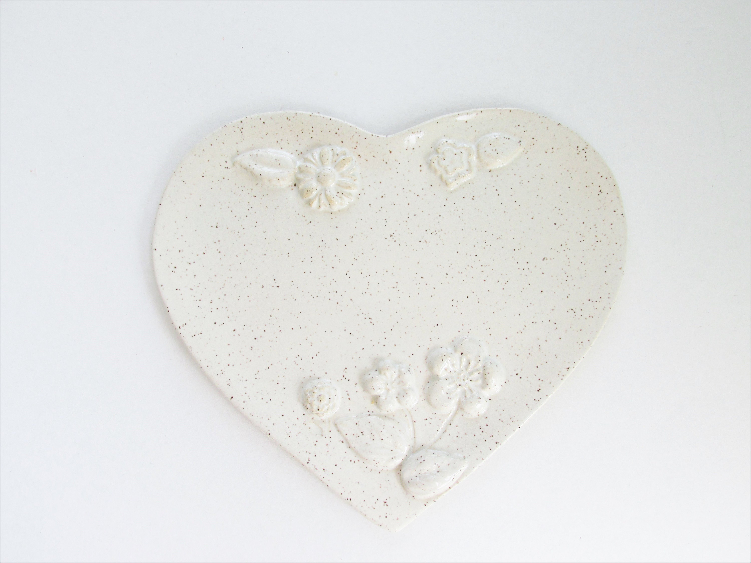 White Ceramic Heart Plate Small Pottery Floral Heart Dish - Etsy