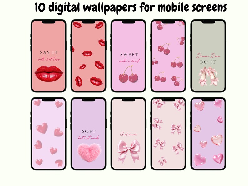 Coquette Phone Wallpapers Set, Girl Power Quotes (10 Wallpapers Digital ...