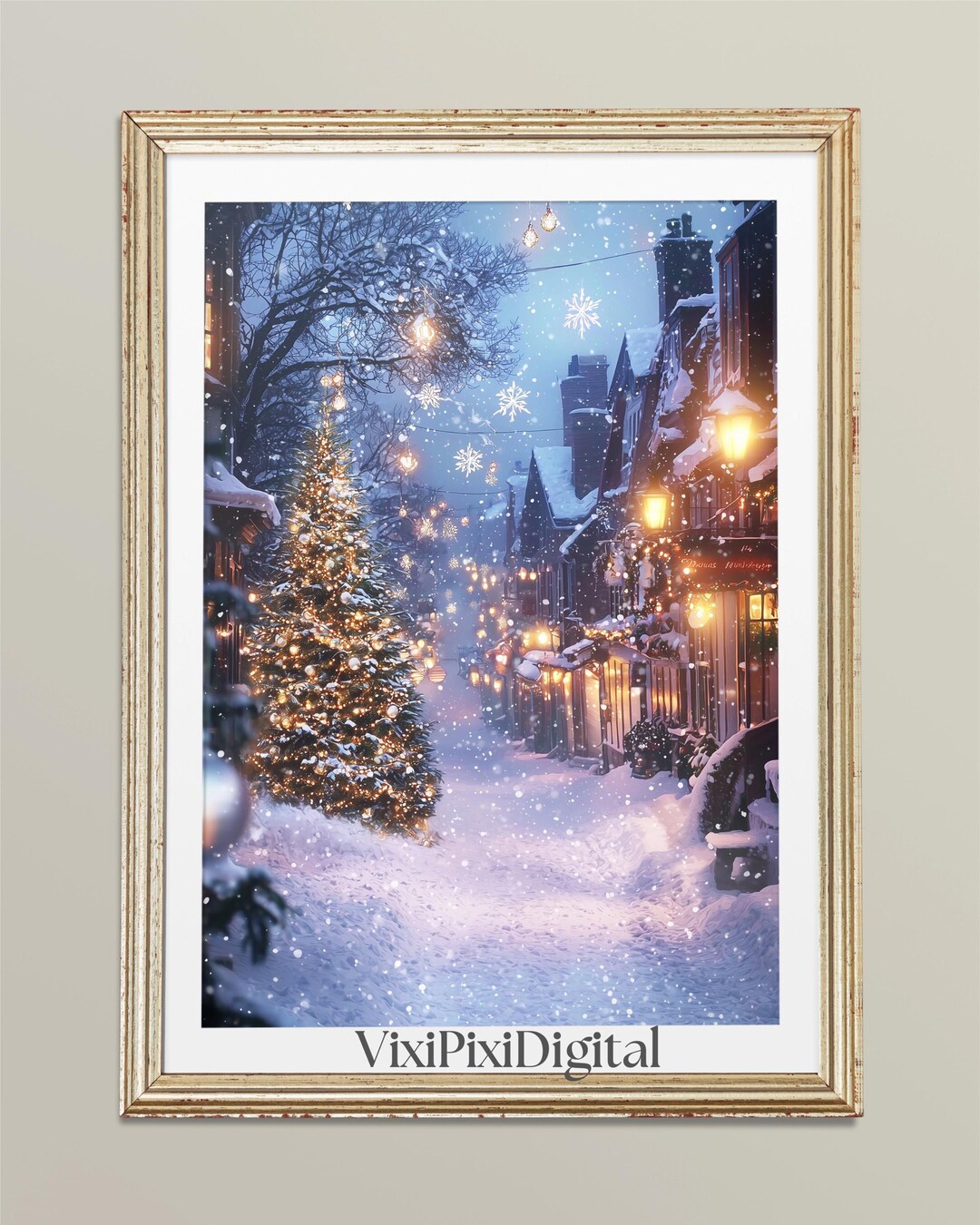 Town in Snow Printable Christmas Tree Winter Holiday Decor Print Gift ...
